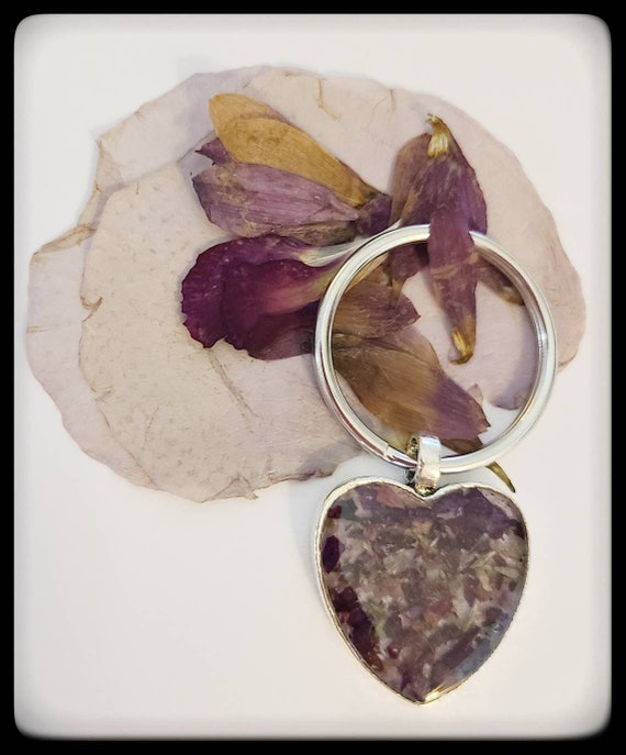 Funeral Flower Heart Keyring Memorial Heart Dried Flower | Etsy