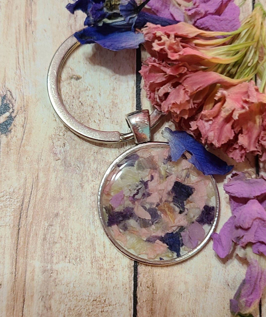 Dried Flower Keepsake Keychain: Antique Silver Memorial Gift - Etsy