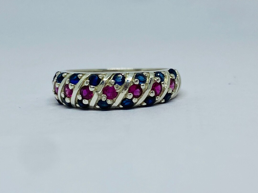 A Beautiful Combination of Blue Sapphire and Ruby Stone Silver - Etsy