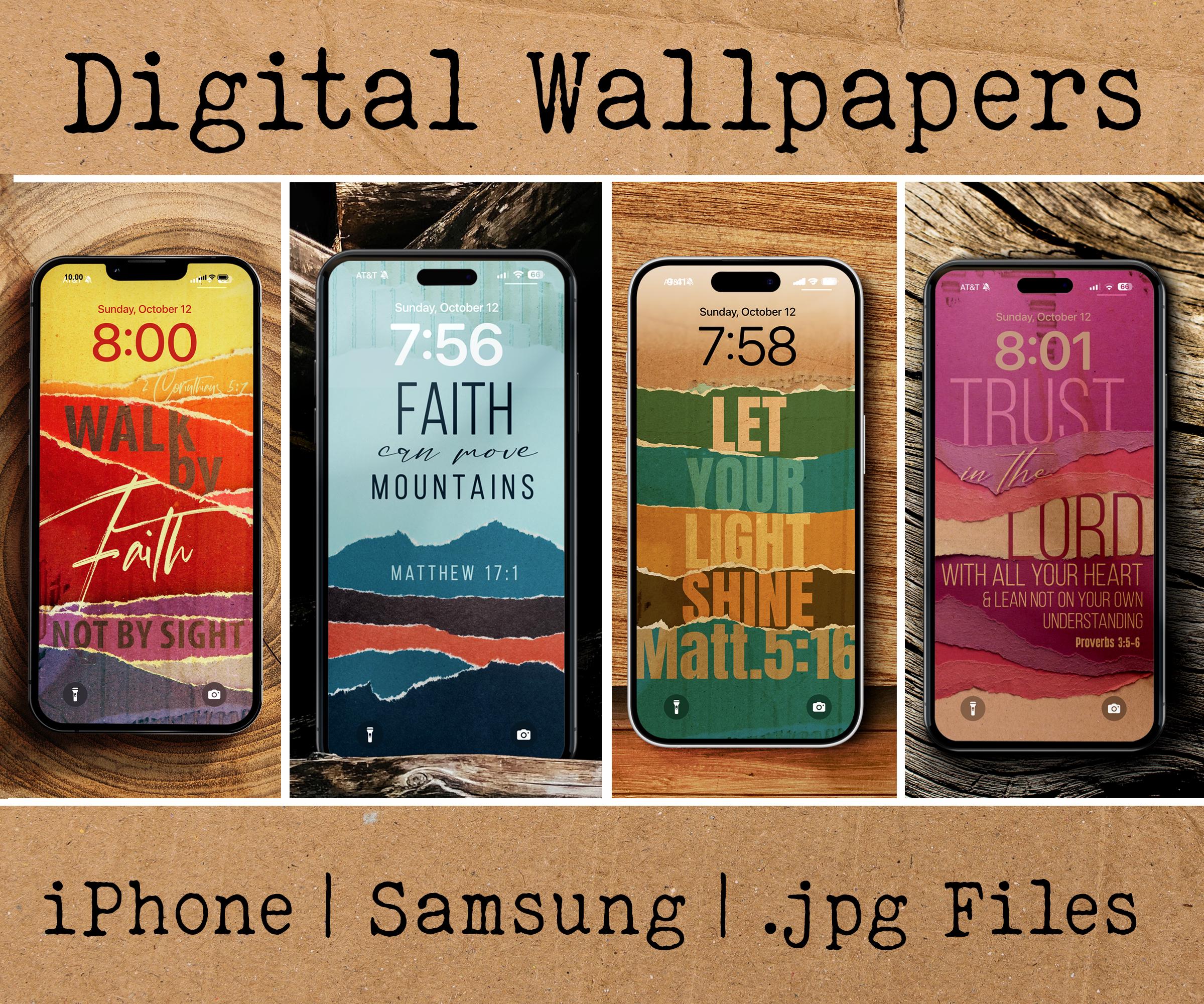 Digital Phone Wallpaper, Bible Verse, Torn Paper, Set of 4, Walk by ...