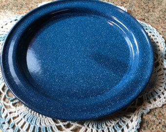 Vintage Blue and White Enamel Plate, Nautical Enamelware Tray With ...