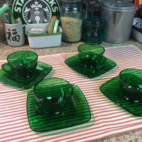 Green Etched Glass, Fruit Pattern, Cups and Saucers, Set of 4 - Etsy
