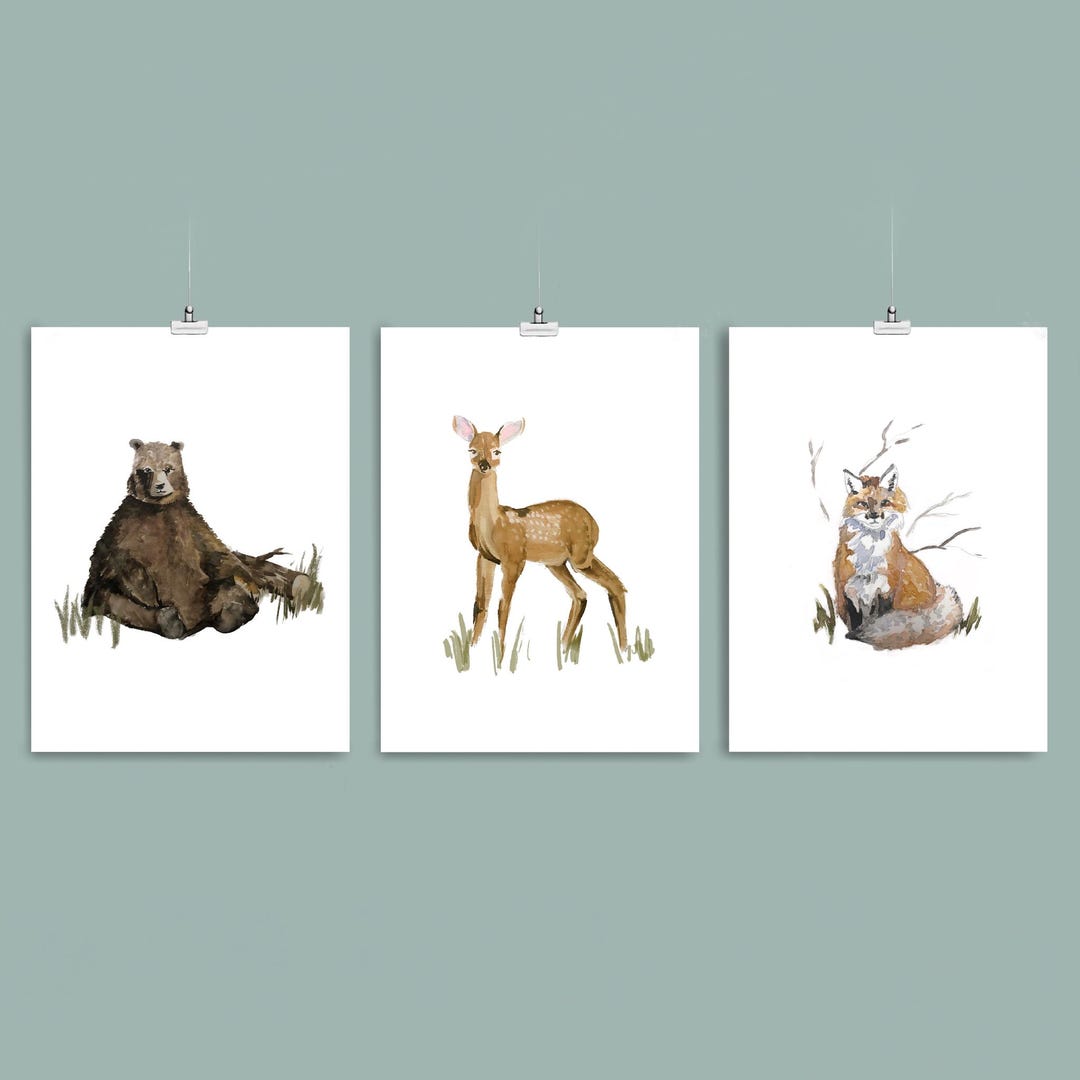Forest Friends, Watercolor Illustration - Set of Three Prints (8x8) - Etsy