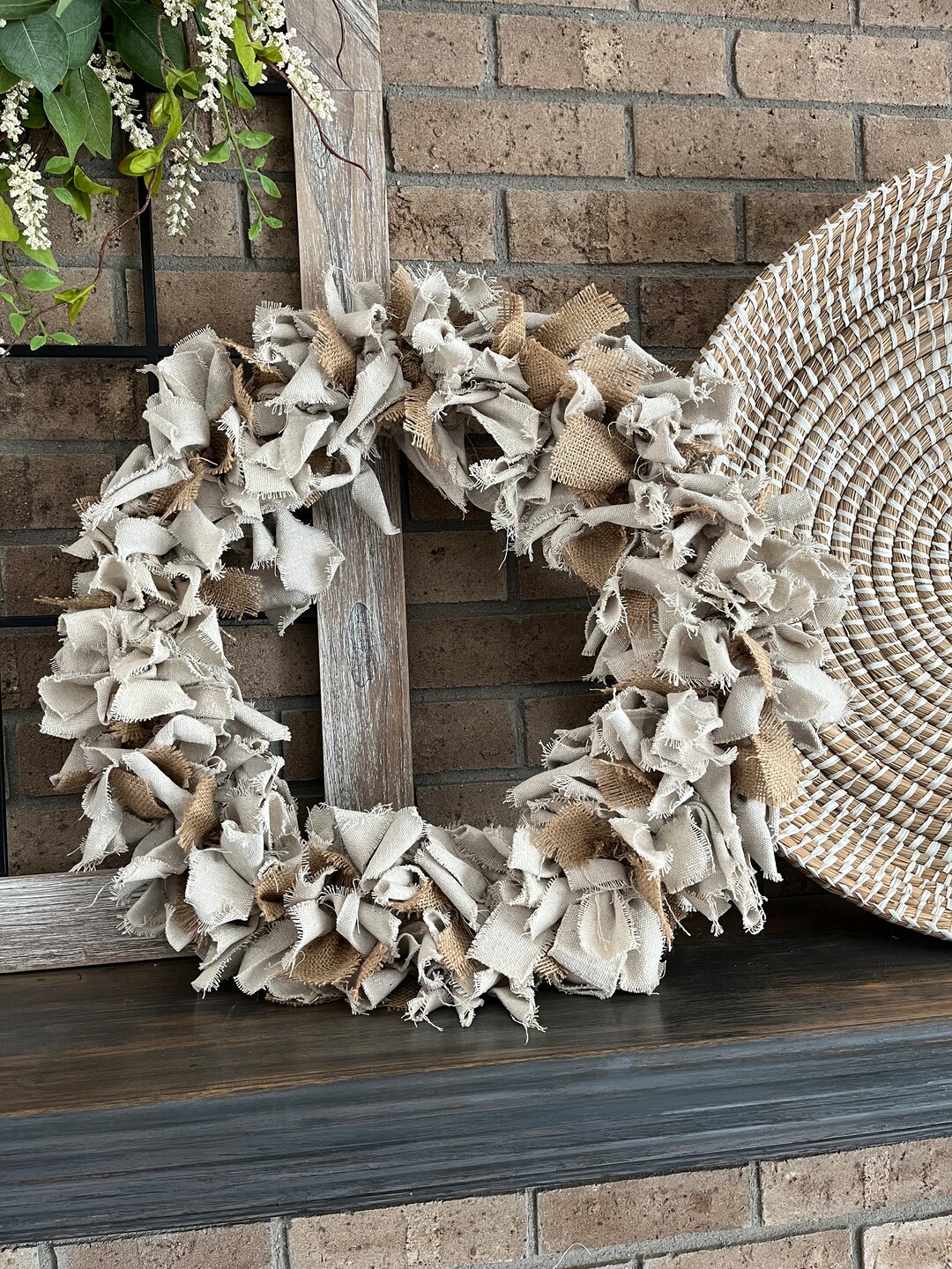 Neutral Wreath/fabric Wreath/drop Cloth Wreath/rustic Wreath/rag Wreath ...