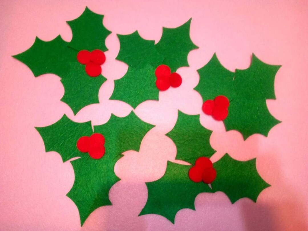 Felt Holly Leaves Set of 30 Pieces/holly Leaves and Berries/green and ...