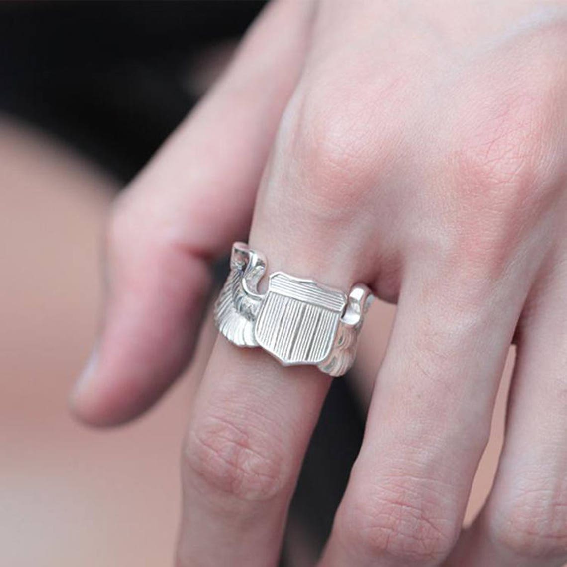 Sterling Silver Pilot Ring, WWII USAF Winged Shield, Adjustable ...