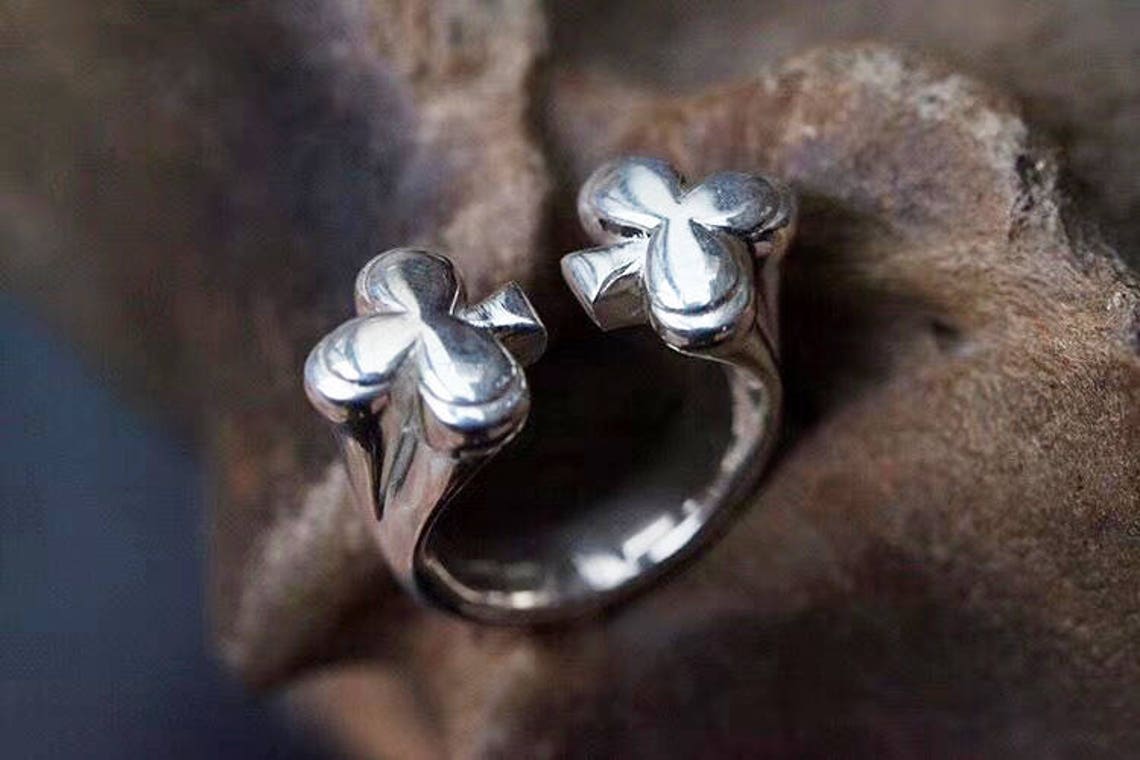 Silver Club Ring Lucky Charm Ring Silver Biker Ring 18K | Etsy