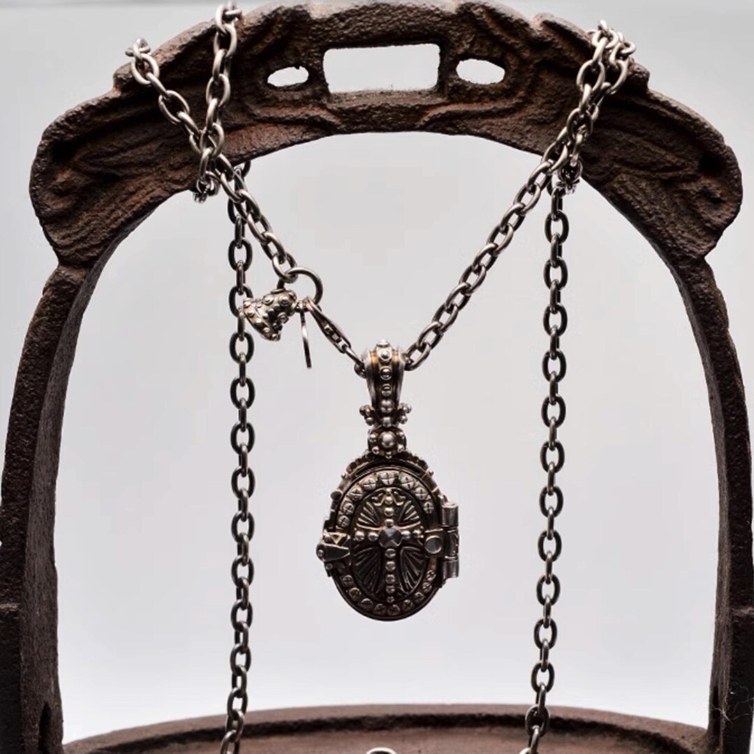 Handcrafted Sterling Silver Locket Pendant Necklace, Intricate Floral ...