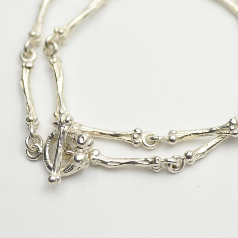 Sterling Silver Bone Link Necklace Gothic Skeleton Chain Handmade Dark ...