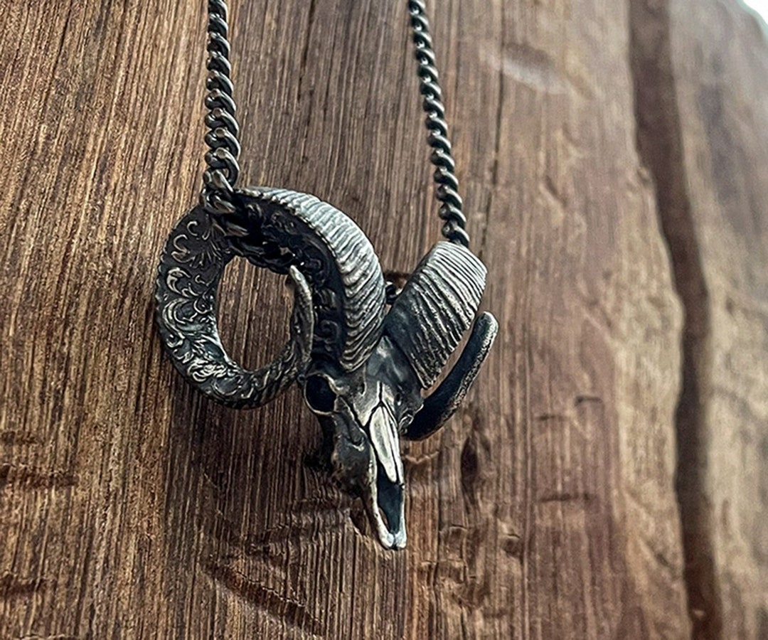 Silver Ram Head Pendant Necklace Sterling Silver Ram Skull Amulet for ...
