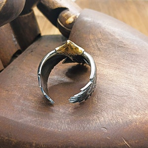 18K Solid Gold and Sterling Silver Flying Eagle Ring for Men | Statement Jewelry | Handcrafted ...