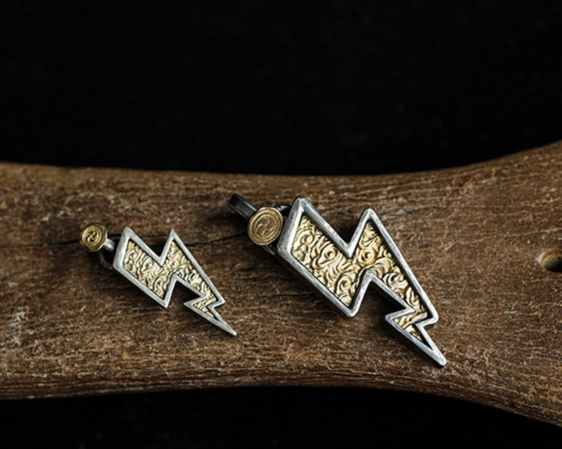 Lightning Bolt Necklace Gold Thunderbolt Necklace Men 18K - Etsy