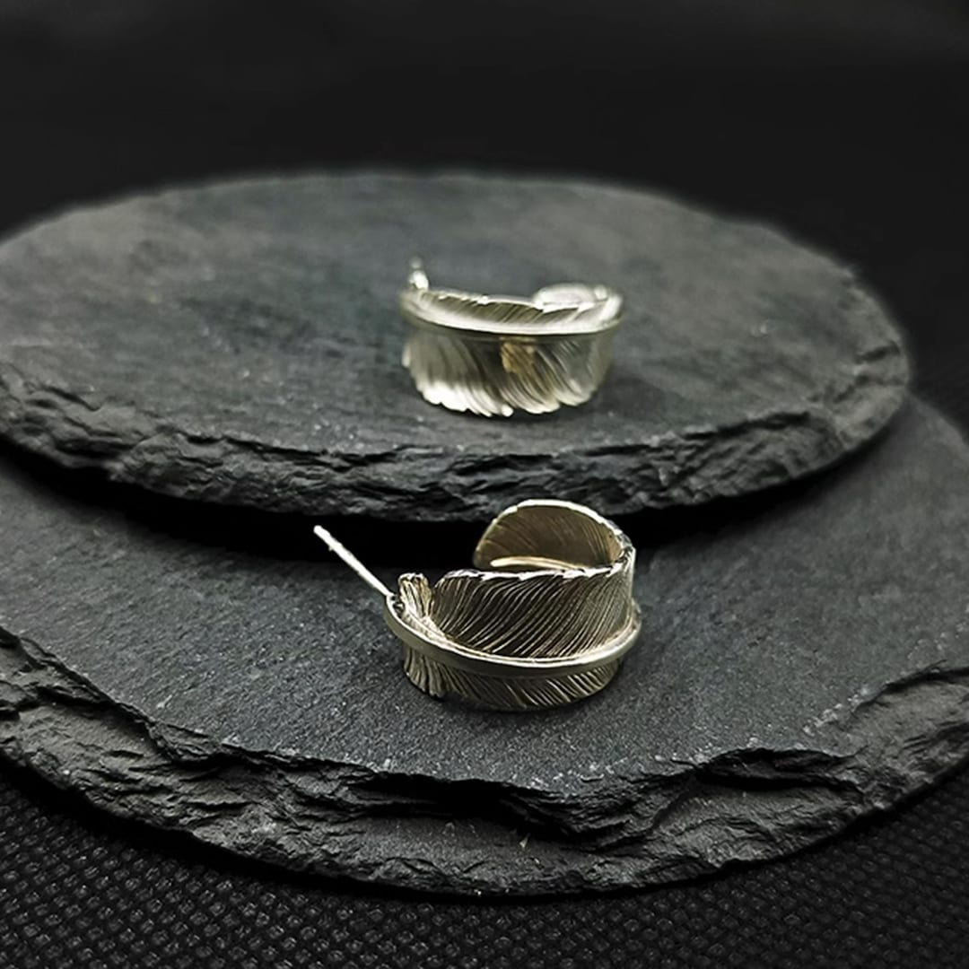Sterling Silver Feather Hoop Earrings, Handmade Nature-inspired Jewelry ...