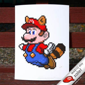 Tanuki Mario / Raccoon Mario Pixelart Gilcée Art Print | Super Mario ...