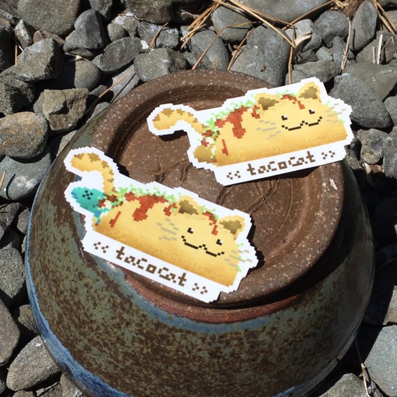 Tacocat Pixel-art Stickers (snackats No.03) or Cute Vinyl Decal (cell ...