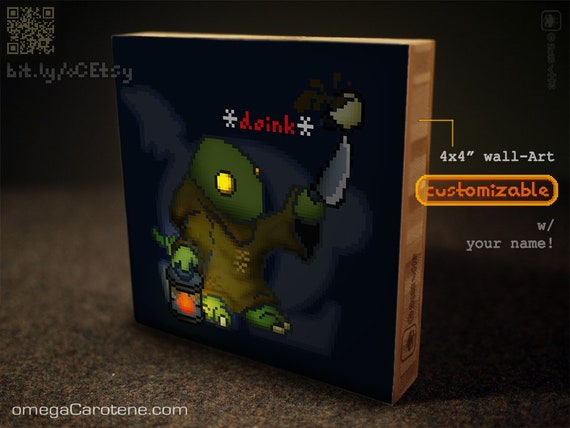 Pixel Tonberry With Teacup bamboo Wallart Final | Etsy