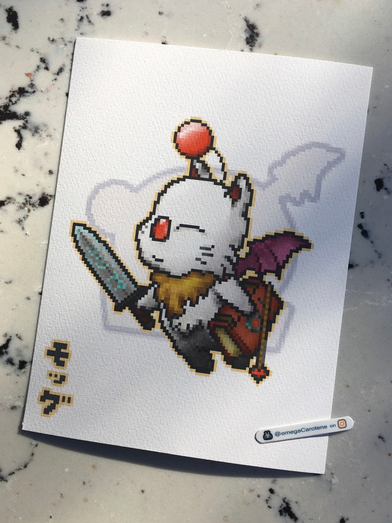Moogle Swordfighter モッグ (art Print) | Final Fantasy-themed Pixel Moogle ...