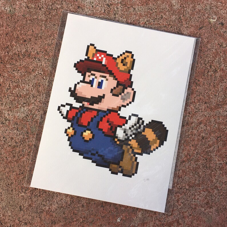 Tanuki Mario / Raccoon Mario Pixelart Gilcée Art Print Super - Etsy