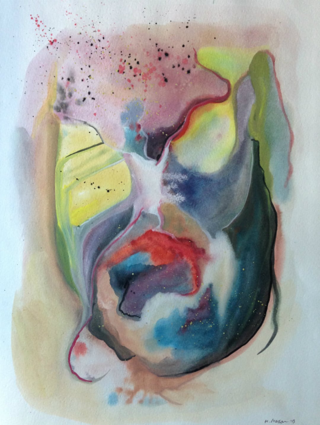 Abstract Face Watercolour Painting: Grotesque Surreal Mask Art (16” X ...