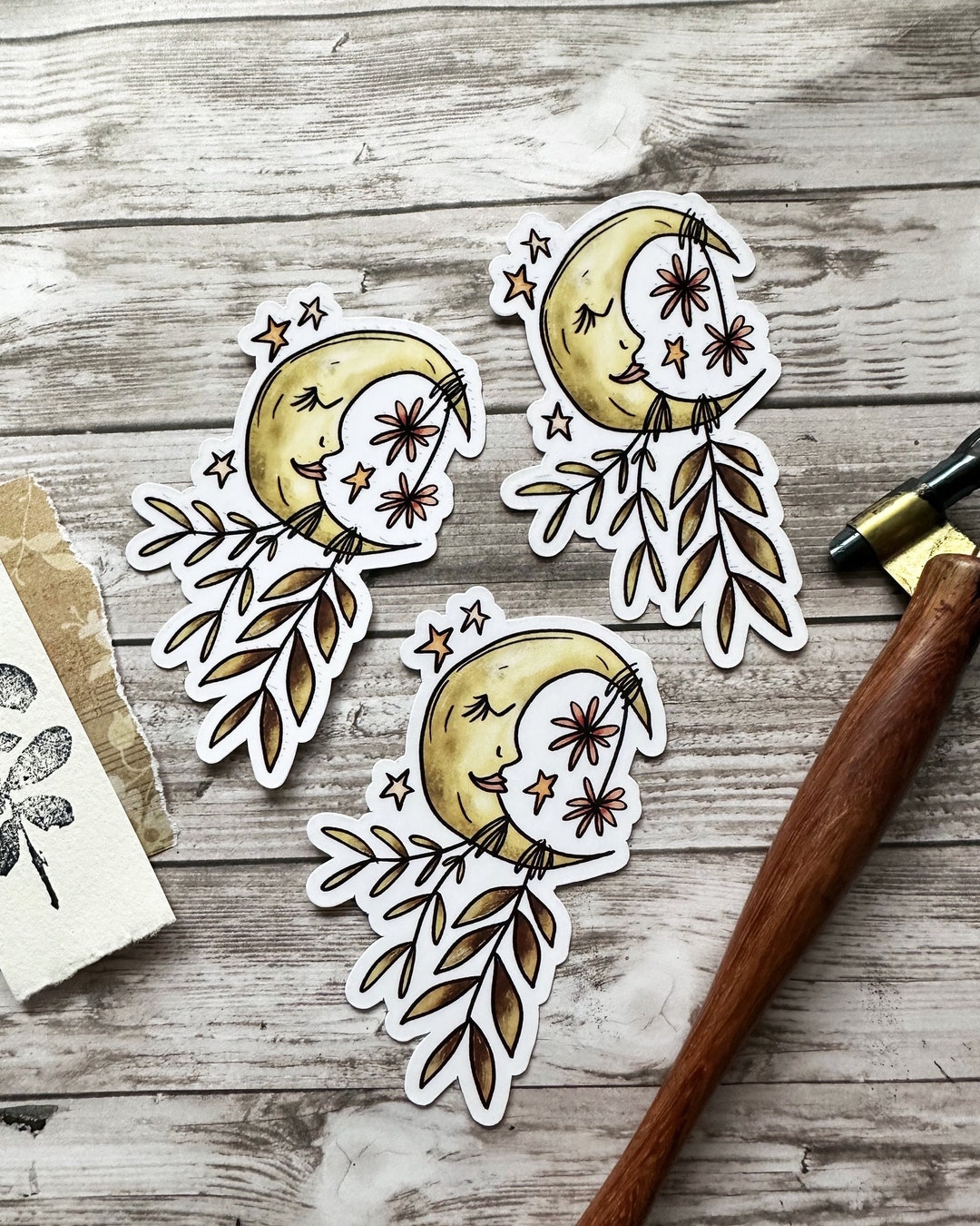 Moon Flower Sticker Waterproof Floral Laptop Decals, Journal Planner ...