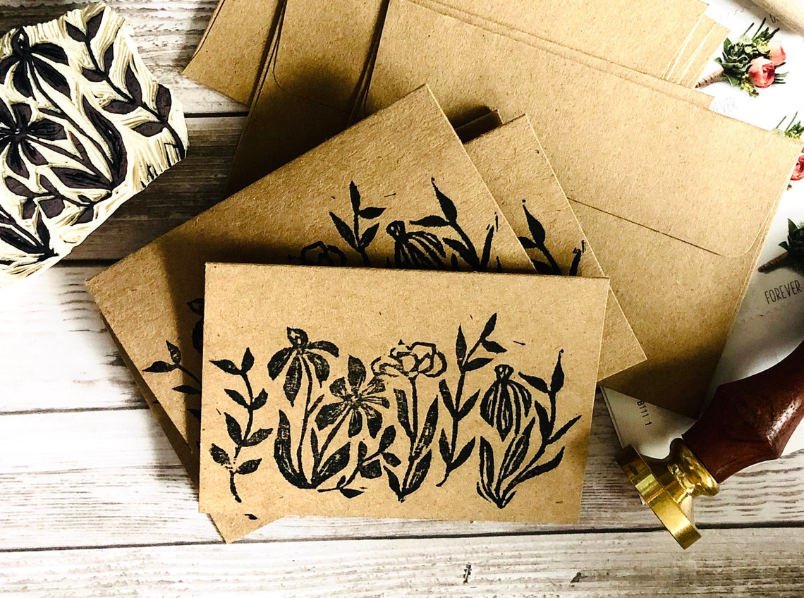 Tiny Flower Cards Set of 5 Original Hand-carved Design | Etsy