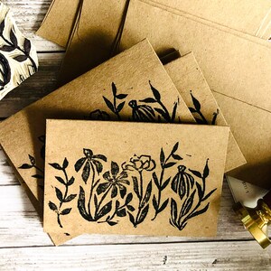 Tiny Flower Cards -- Set of 5 | Original Hand-carved Design; Snail Mail ...