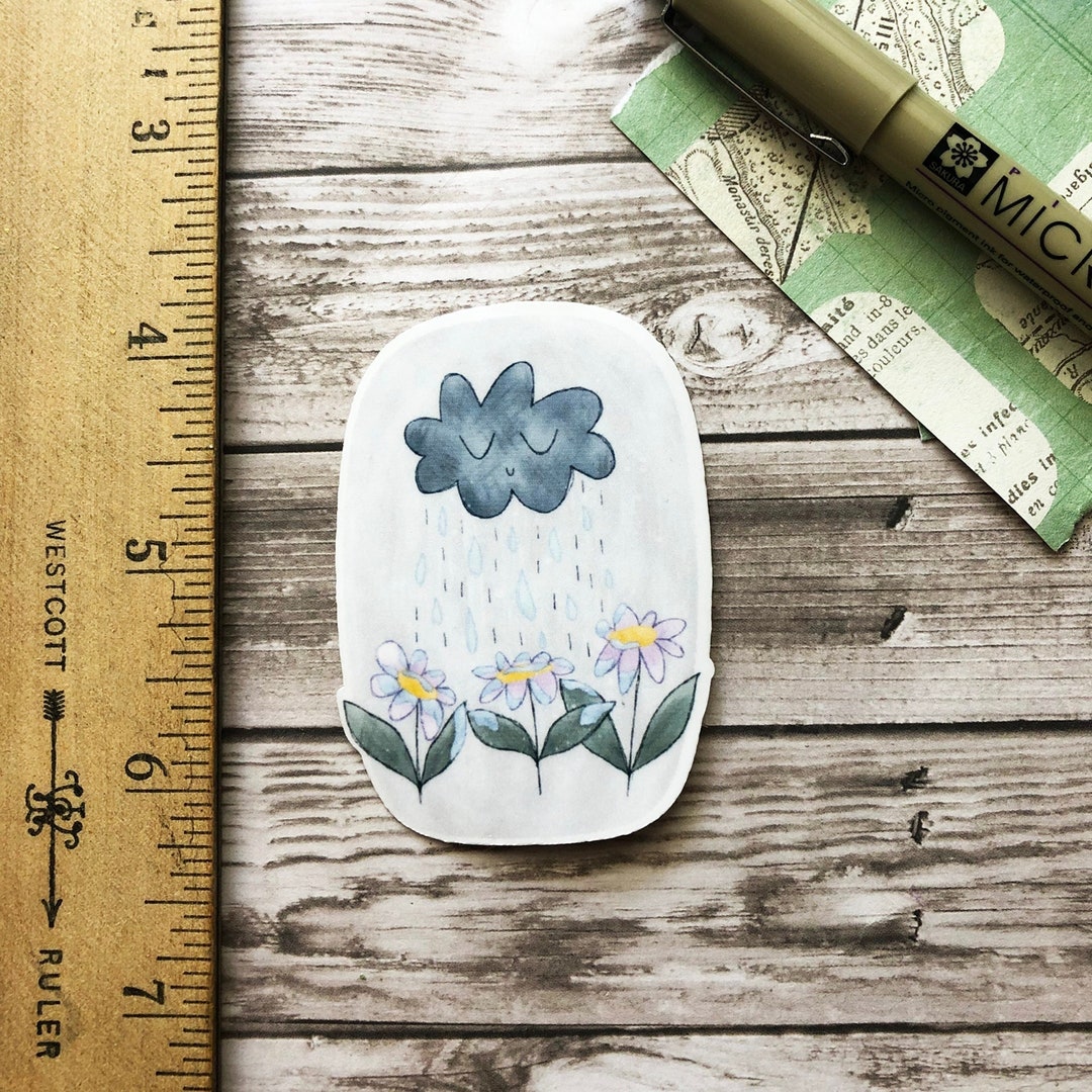 Rainy Day Sticker | Cloud and Flower Stickers, Raincloud Nature Art ...