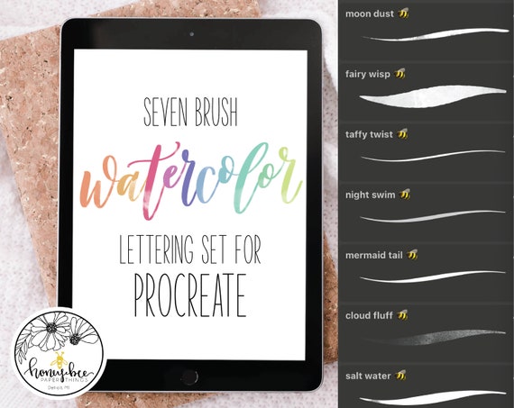 7 Brush Watercolor Lettering Procreate Set for Ipad Digital - Etsy