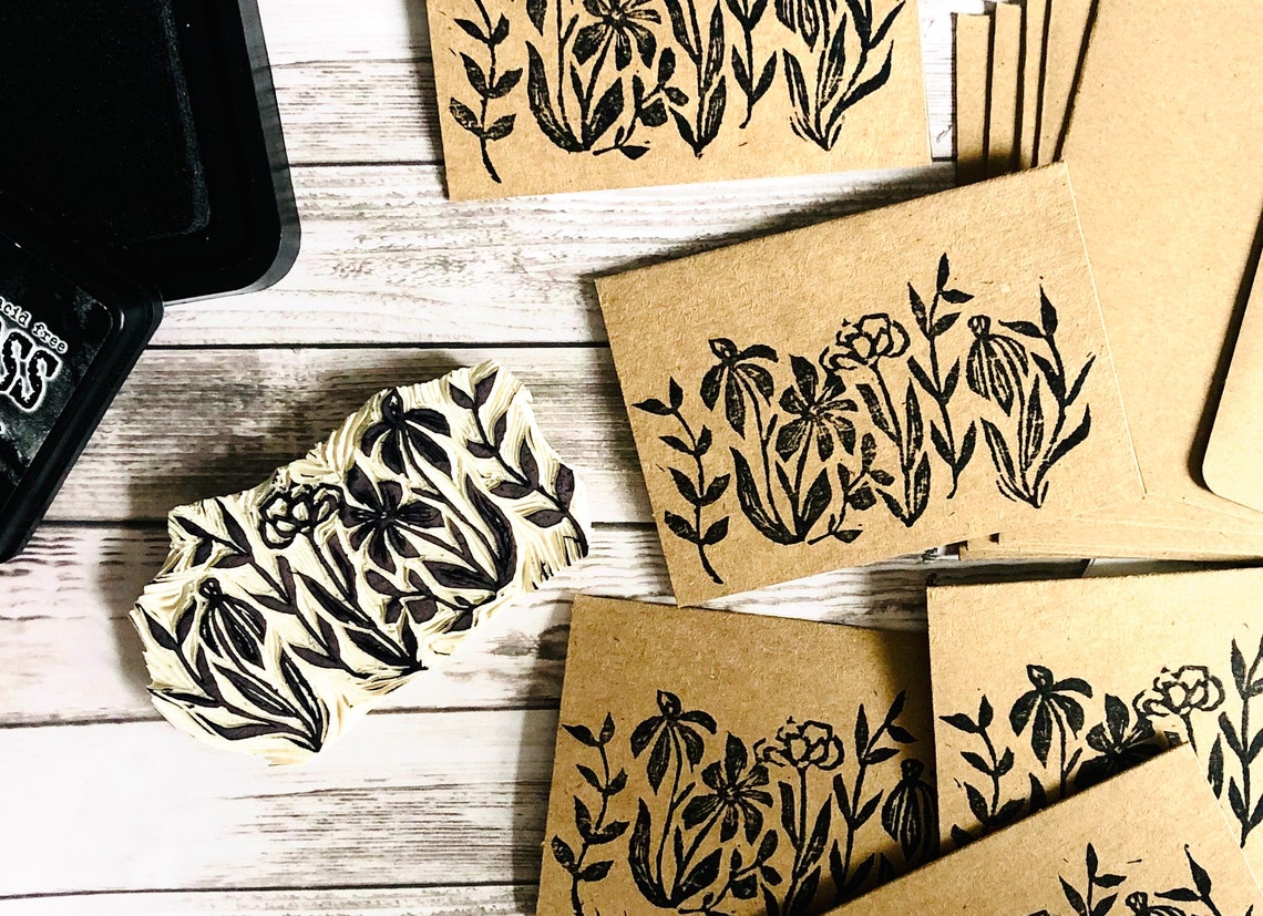 Tiny Flower Cards Set of 5 Original Hand-carved Design | Etsy