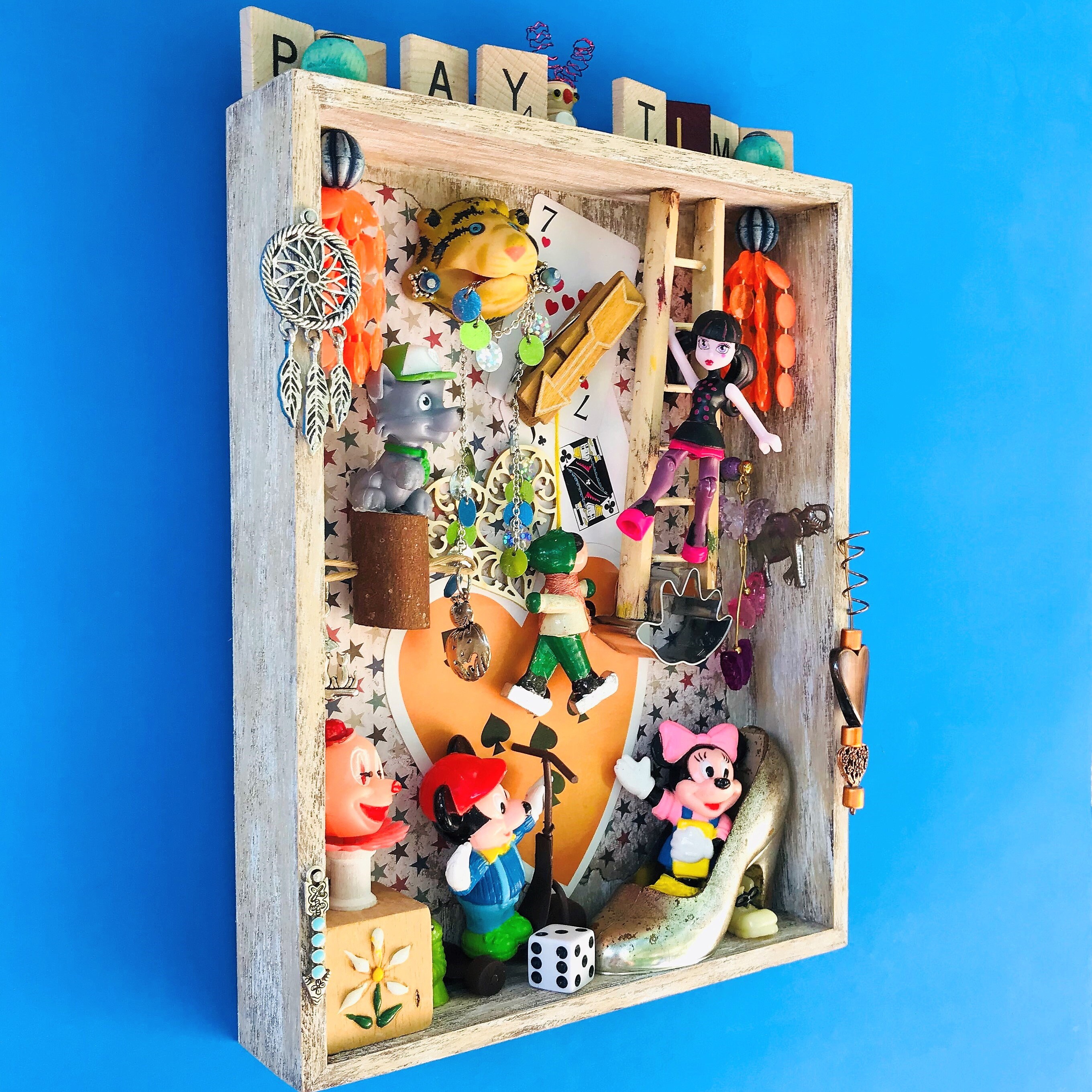 Shadow Box Assemblage, Vintage Toy Box, Cartoon Art Box, Whimsical Art ...