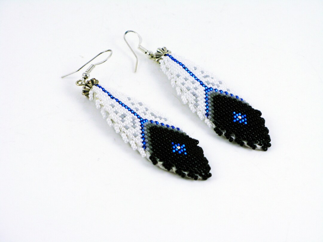 Feather Earrings, Beadwork Feather, Native Earrings, Native Feather ...