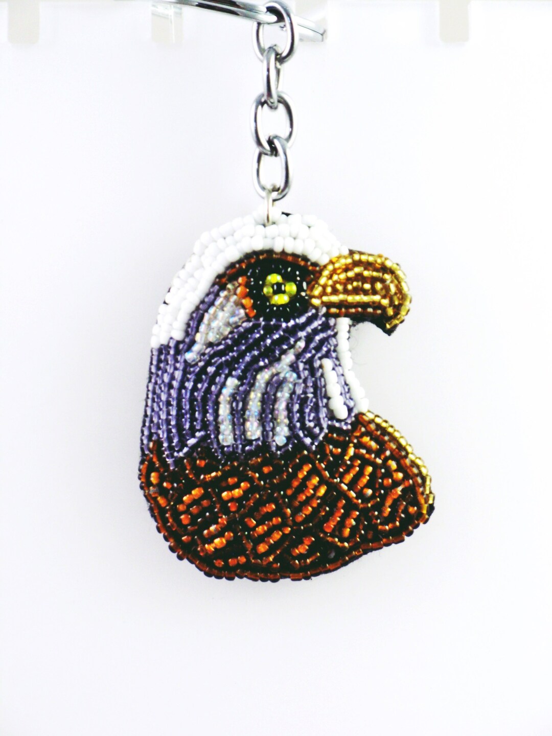 Eagle Key Ring, Eagle Face Key Ring, Eagle Keychain, Golden Eagle, Bead ...