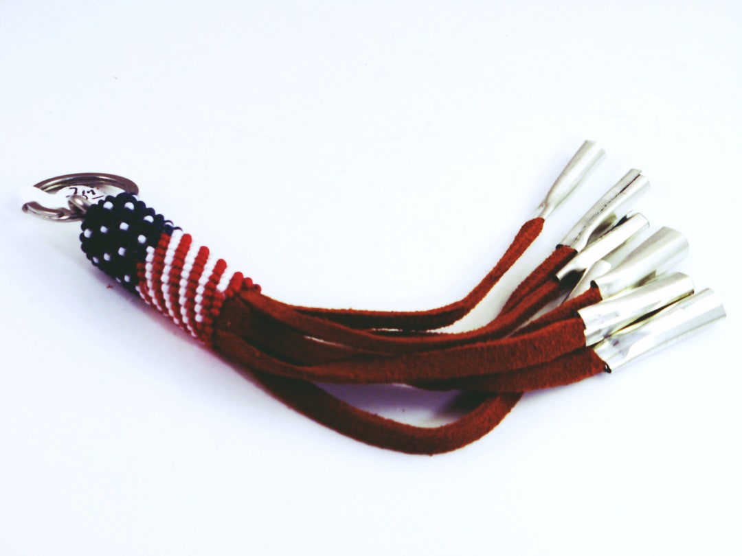 Red White Blue FLAG Beadwork Key Chains, Artisan Handmade Key Ring, 7 ...