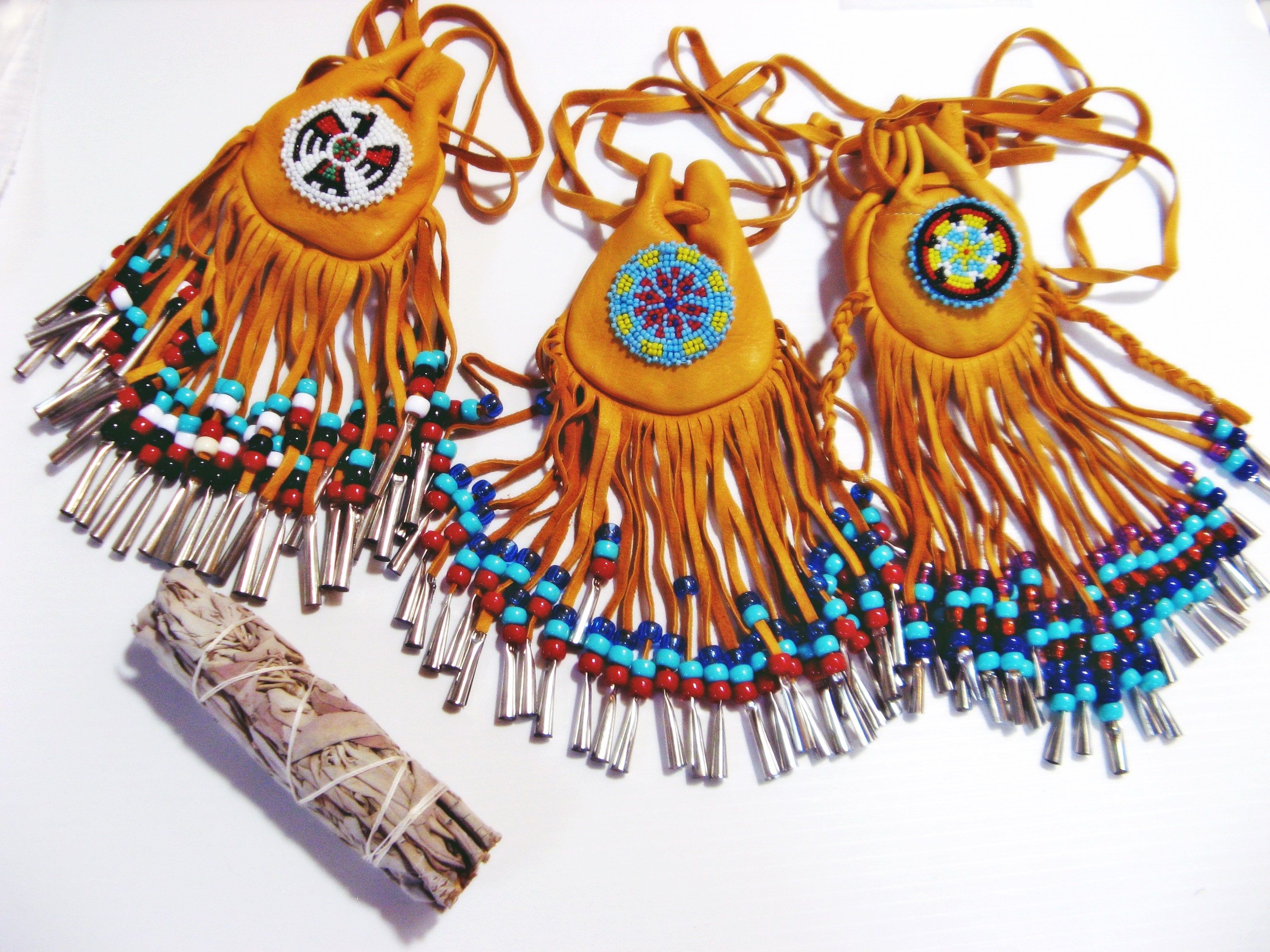 Handmade Leather Medicine Bag: Beaded Fringe Prayer Pouch, Sacred ...