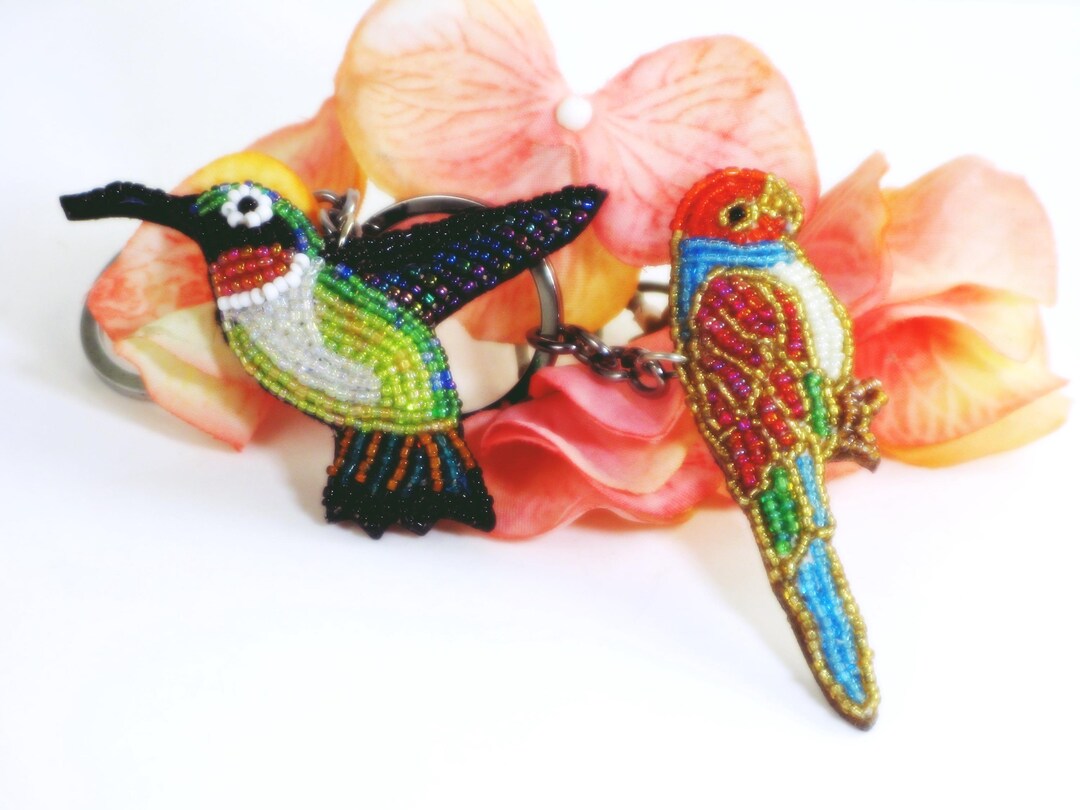 Hummingbird Key Ring or Eagle or Macaw Parrrot Key Chain Beadwork Gift ...