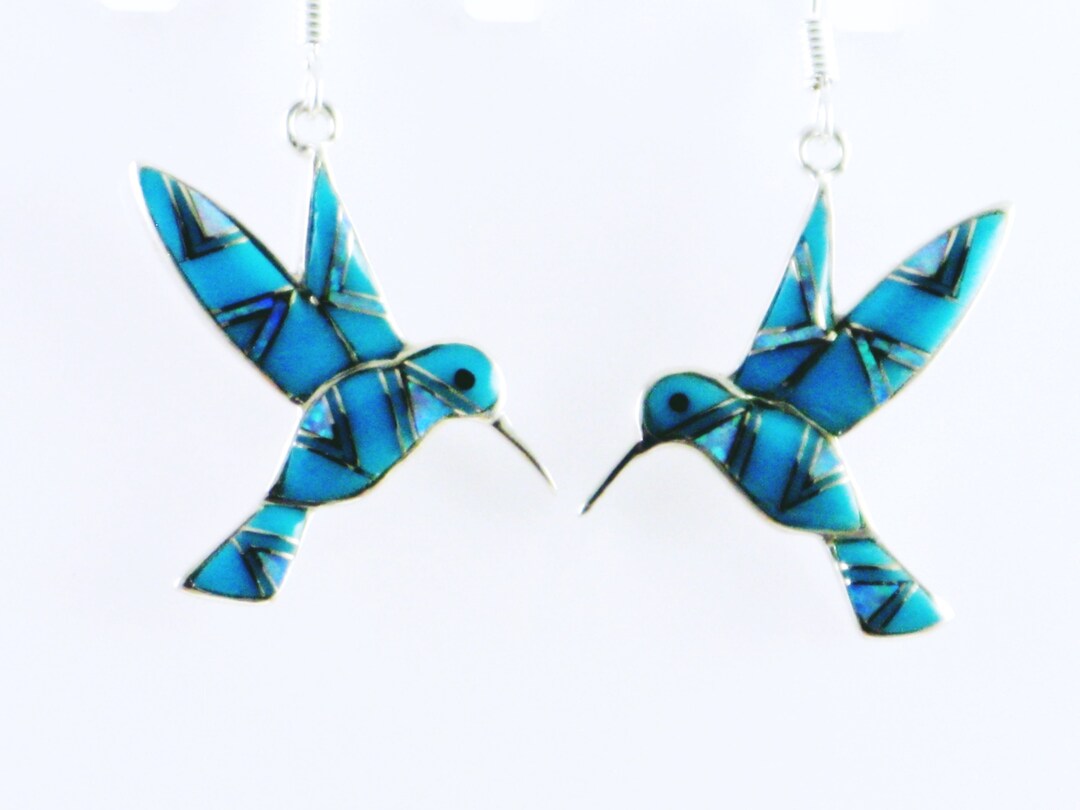 Hummingbird Pendant, Silver Hummingbird, Blue Turquoise Opal ...