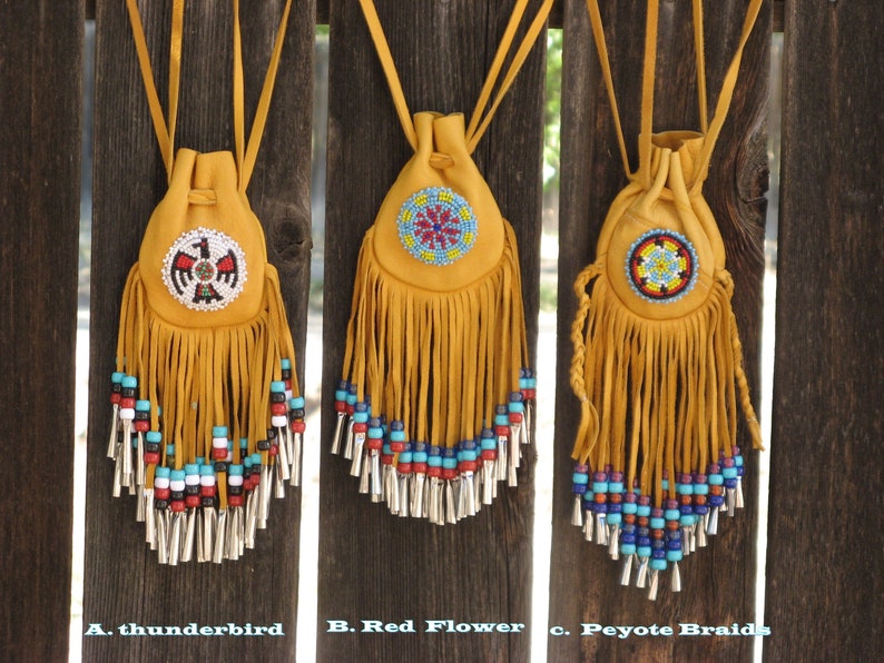 Handmade Leather Medicine Bag: Beaded Fringe Prayer Pouch, Sacred ...