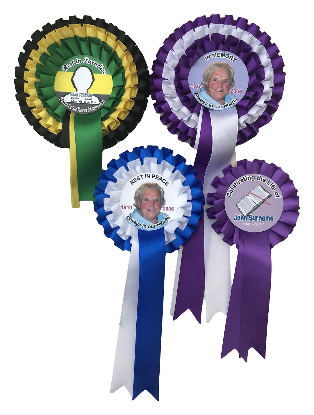 Funeral Rosettes, Funeral Pin Badges. Memorial Ribbon and Memorial Bows ...