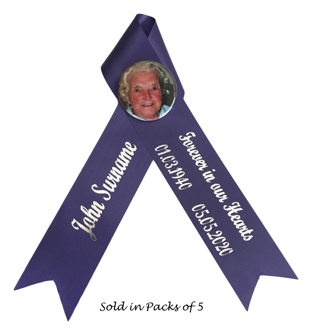 Personalised Funeral Ribbons With Photograph Packs of 5 Funeral Ribbons ...