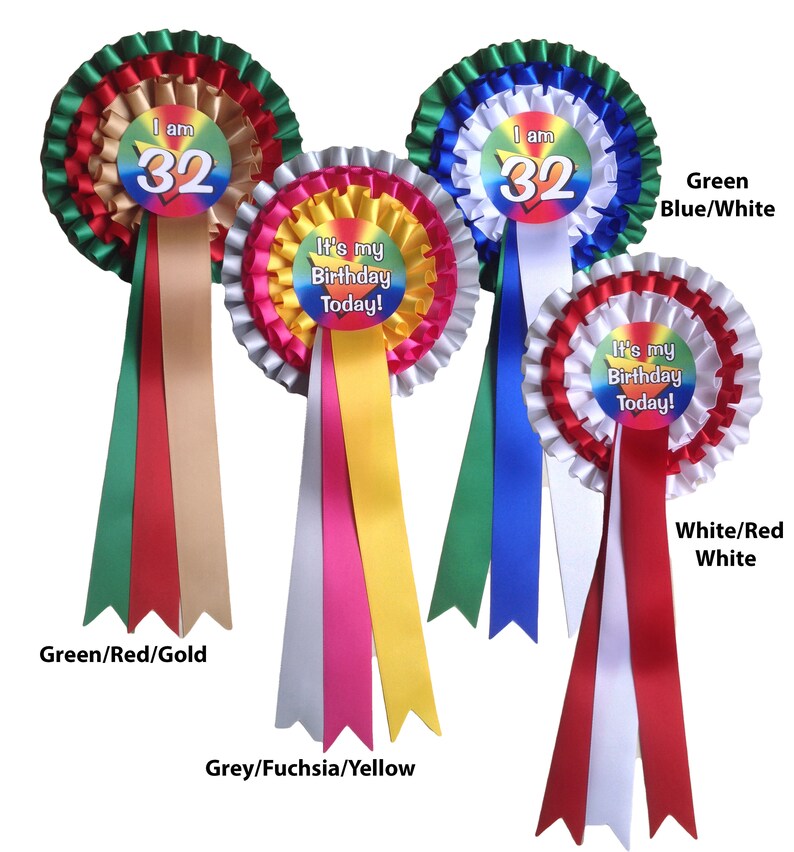 Large Birthday Rosettes. Choice of Ribbon Colour. Choose a Standard ...