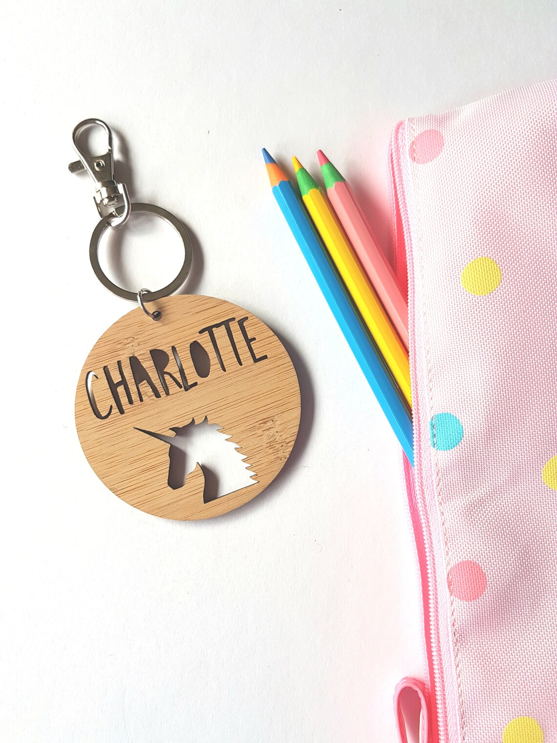 Unicorn Bag Tag / Keyring Wood Bamboo Personalised Custom-school-kinder ...