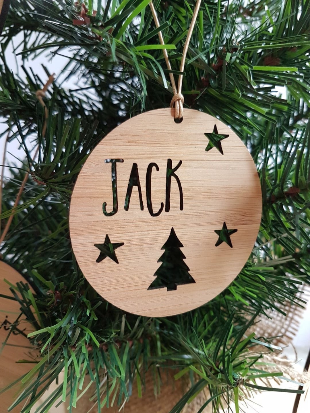 Personalised Wood Christmas Decoration-tree and STARS DESIGN / Ornament ...