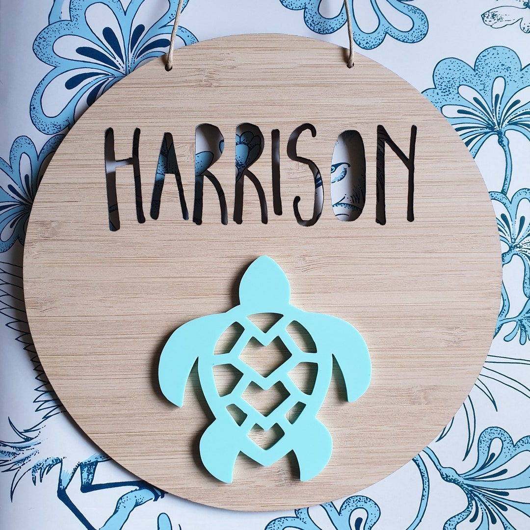 SEA TURTLE Personalised Wooden Wall-door Hanging-nursery Decor-plaque ...