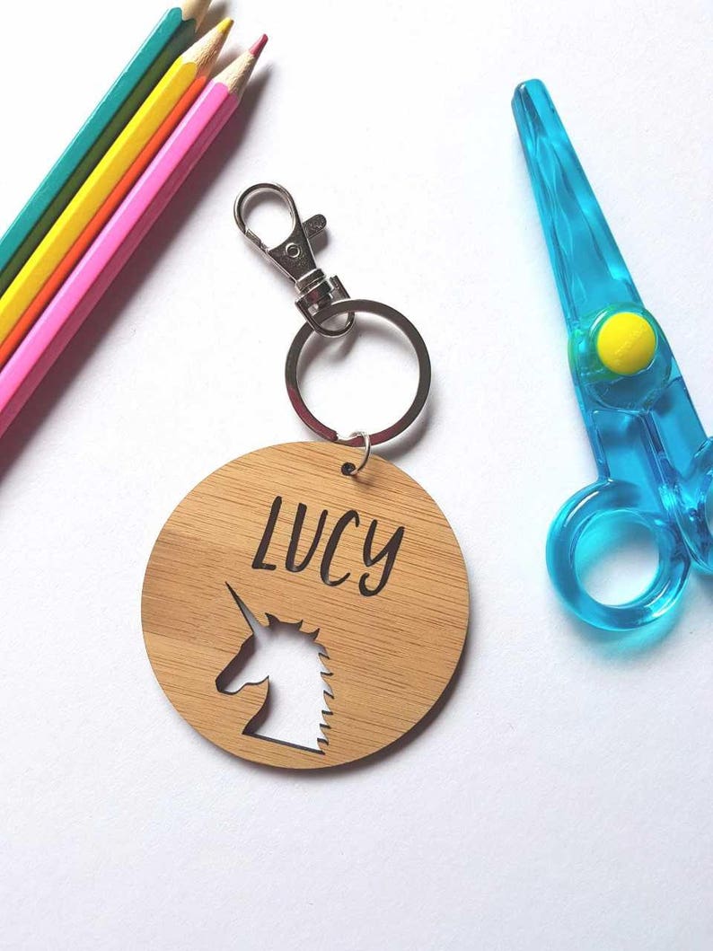 Unicorn Bag Tag / Keyring Wood Bamboo Personalised Custom-school-kinder ...