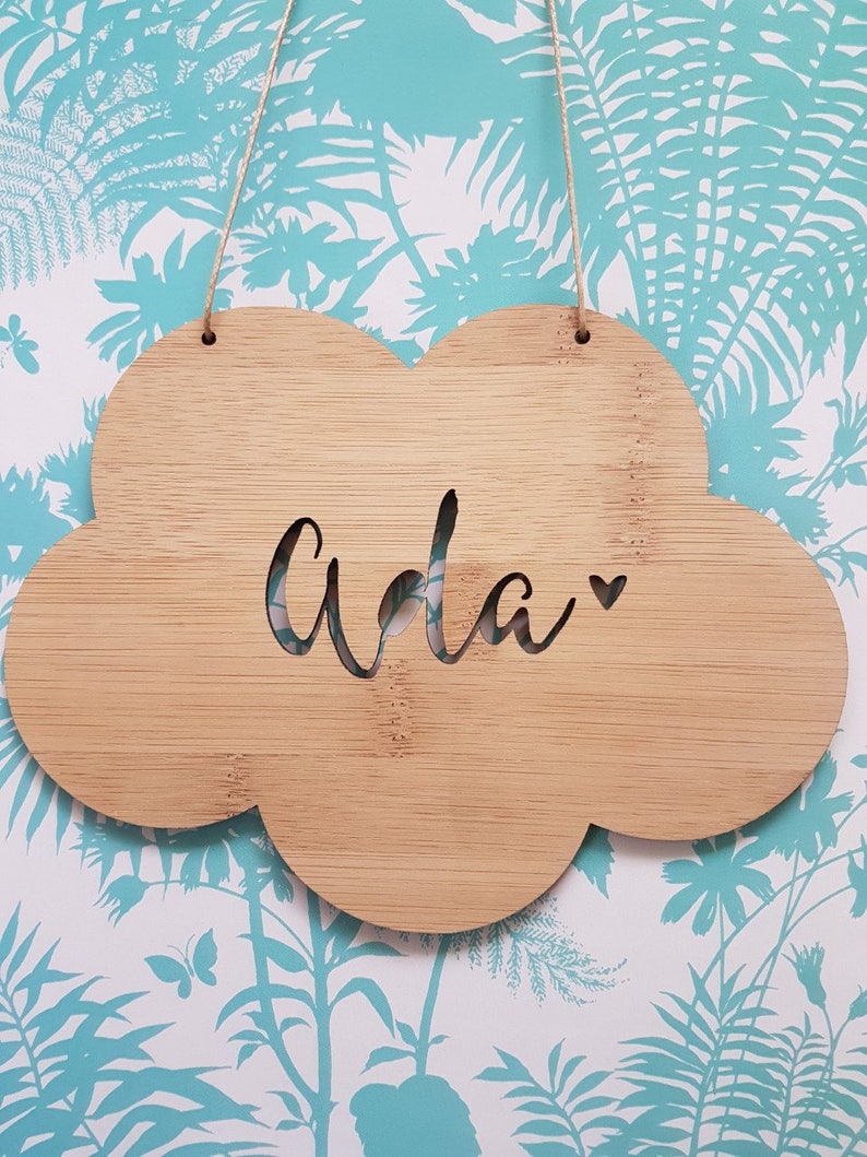 Personalised Wooden Bamboo Door-personalized-wall Hanging Cloud-heart ...