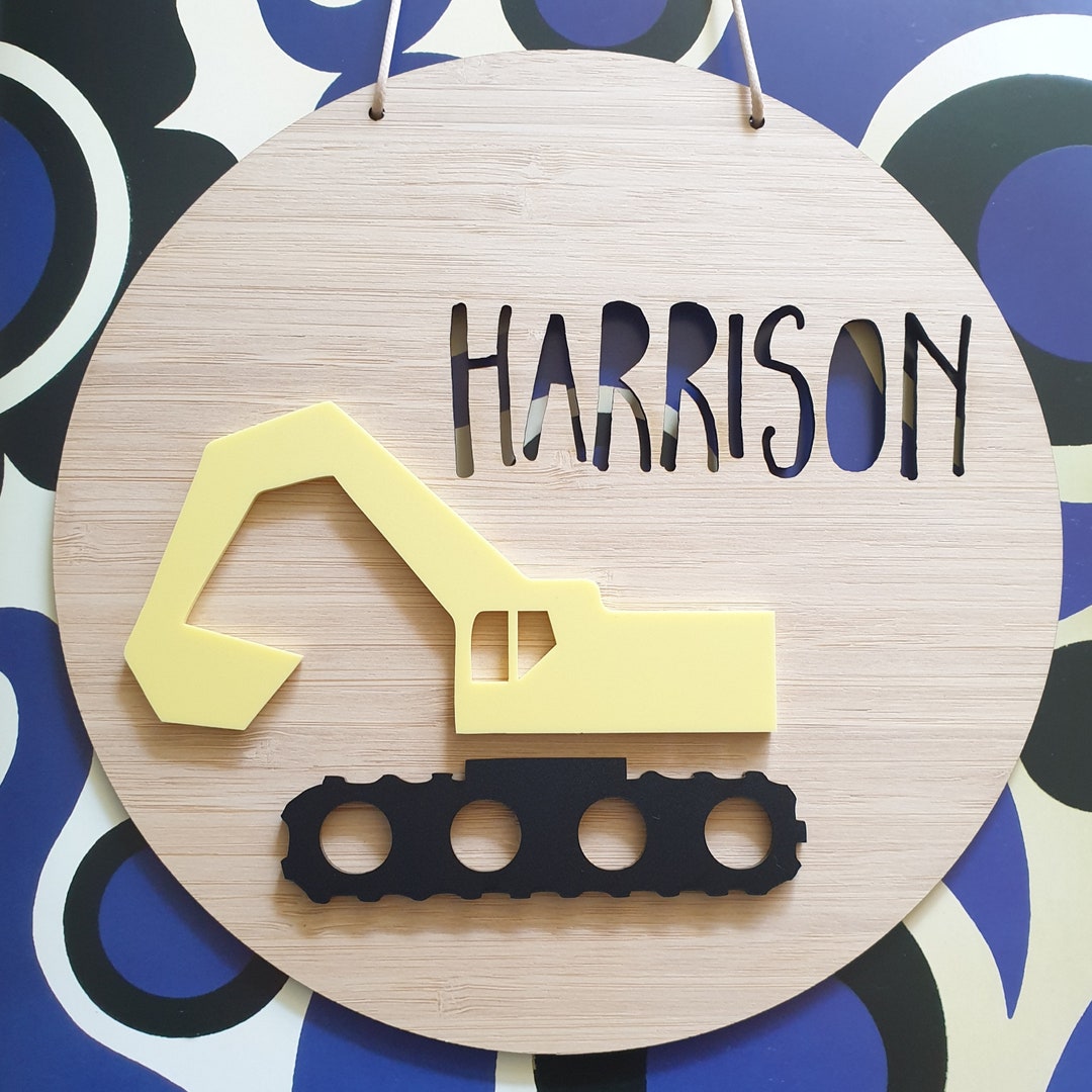 Digger Personalised Wooden Wall-door Hanging-nursery Decor-plaque-kids ...