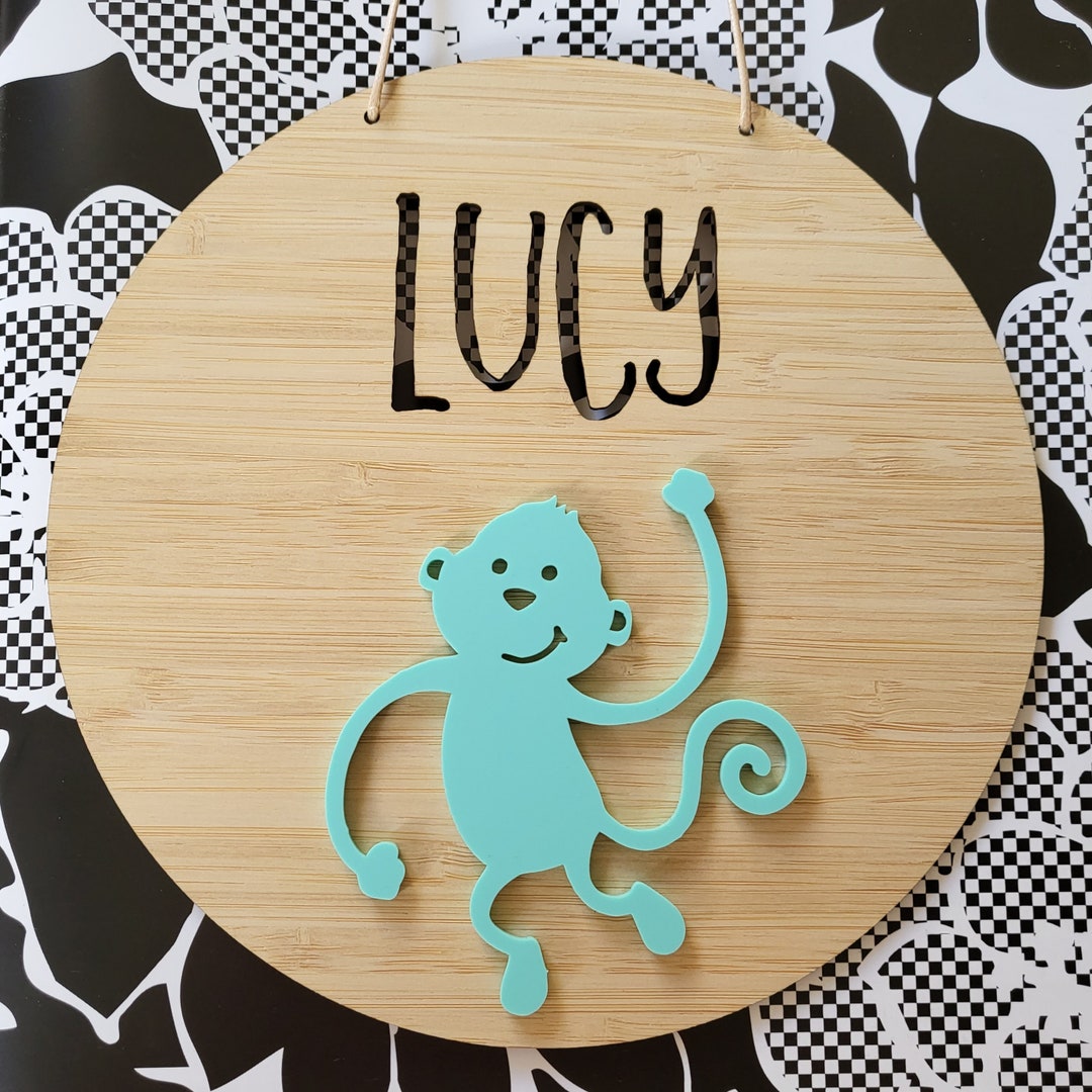 MONKEY Personalised Wooden Wall-door Hanging-nursery Decor-plaque-kids ...