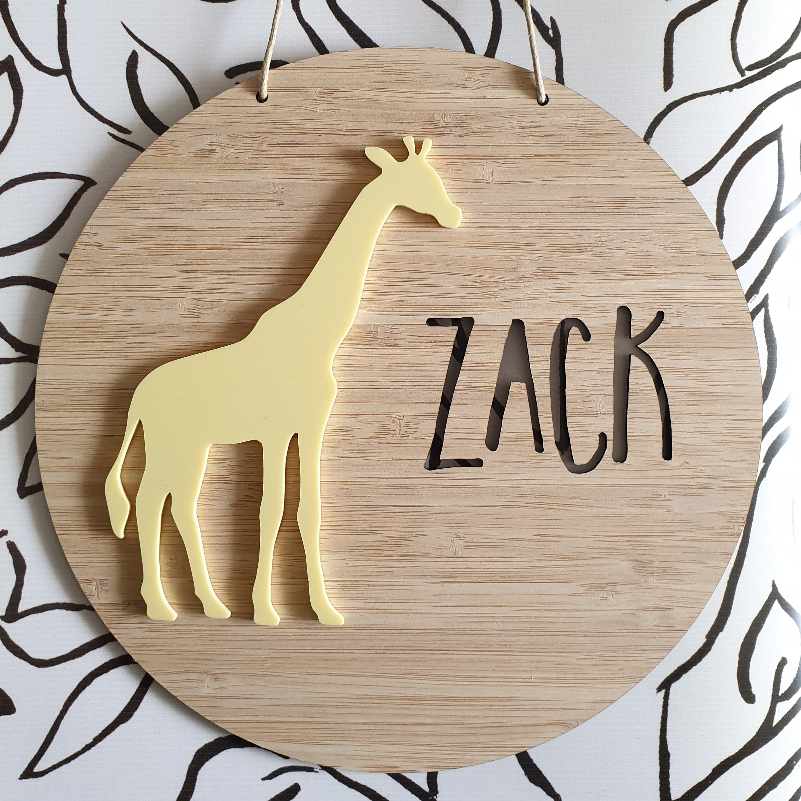 GIRAFFE Personalised Wooden Wall-door Hanging-nursery Decor-plaque-kids ...