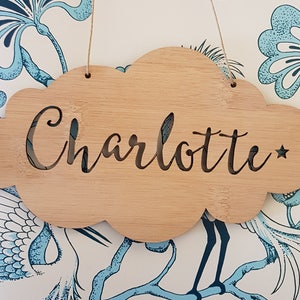 Personalised Wooden Bamboo Door / Wall Hanging Cloud Design With Star ...
