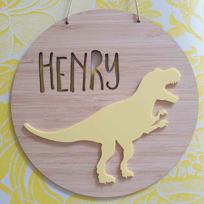 DINOSAUR T REX Personalised Wooden Wall-door Hanging-nursery Decor ...